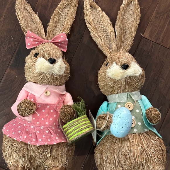 Accents | Boy Girl Easter Spring Straw Bunny Rabbit Decor Set Basket ...